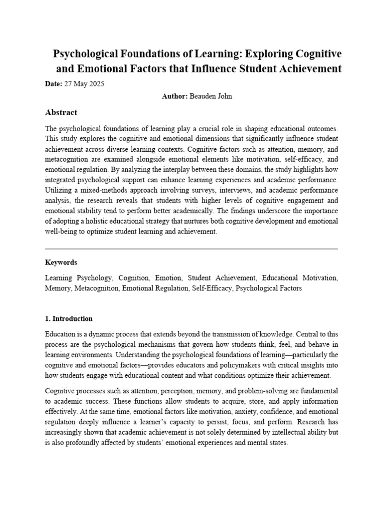 Psychological Foundations of Learning (1) - 1 | PDF | Motivation ...