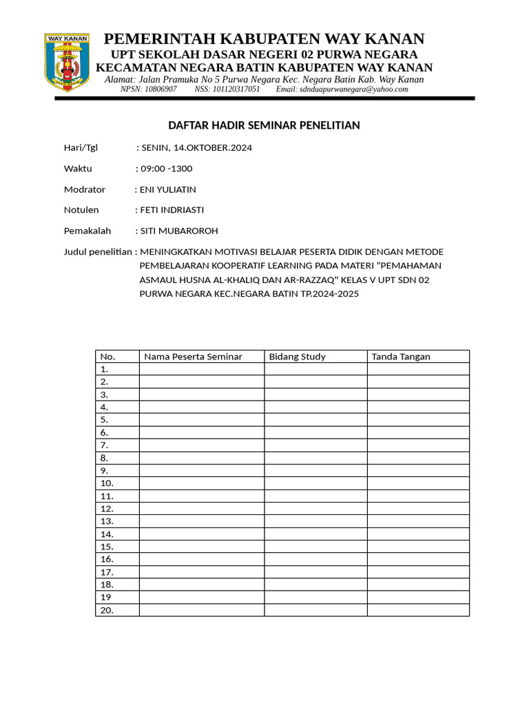 Daftar Hadir Seminar 4 | PDF