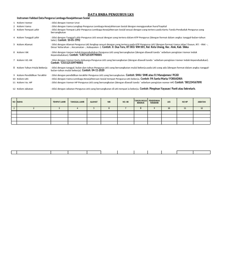 Instrumen Validasi Data Pengurus LKS Final | PDF