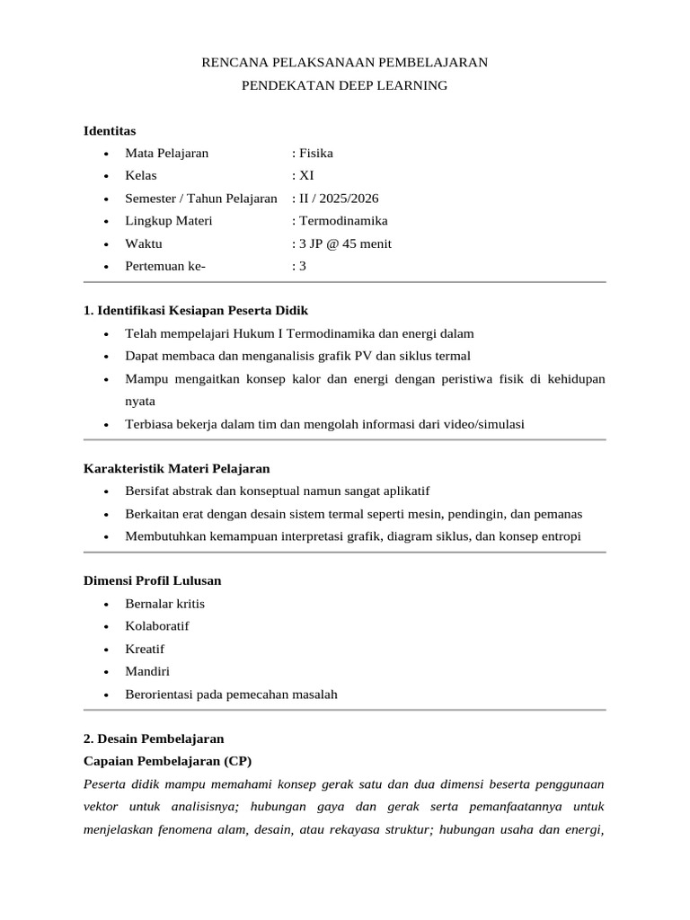 RPP Deep Learning Termodinamika-2 | PDF