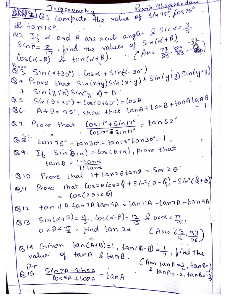Trigonometry Sheets | PDF