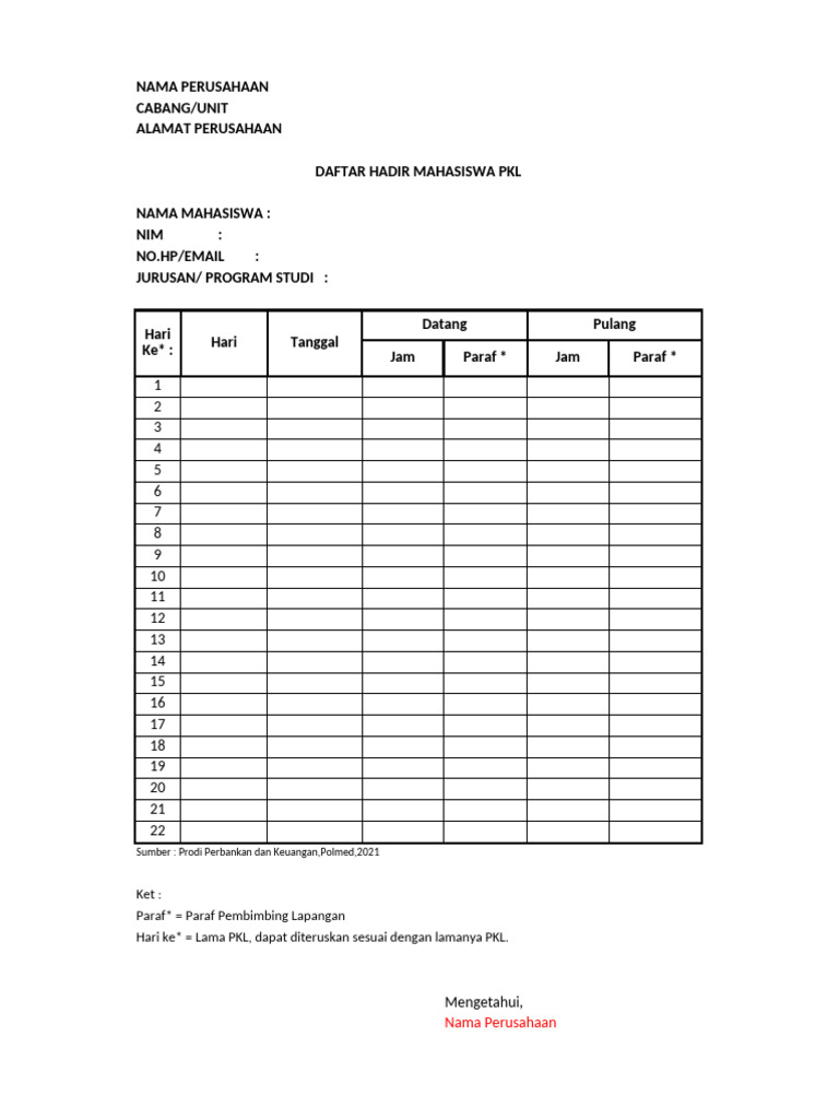 Daftar Absensi Mhs Magang - 2023 | PDF