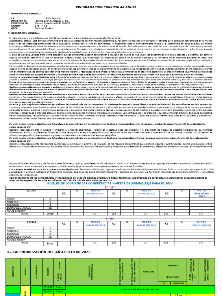 Programación Curricular Anual 3° Cc. SS | PDF | Sustentabilidad | Perú