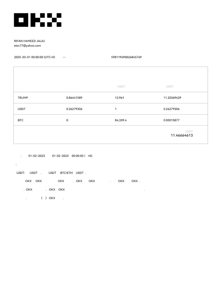 OKX Account Statement - Feb 2025 | PDF