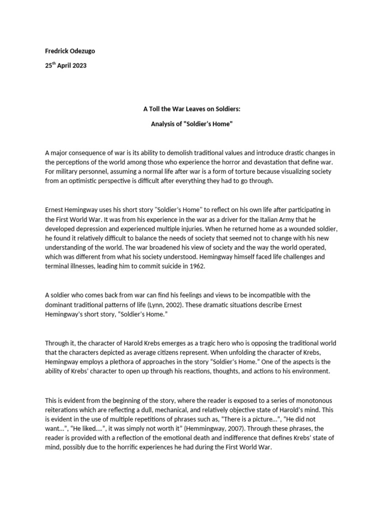 A Toll The War Leaves On Soldiers - Grading For Fredrick | PDF | Ernest ...