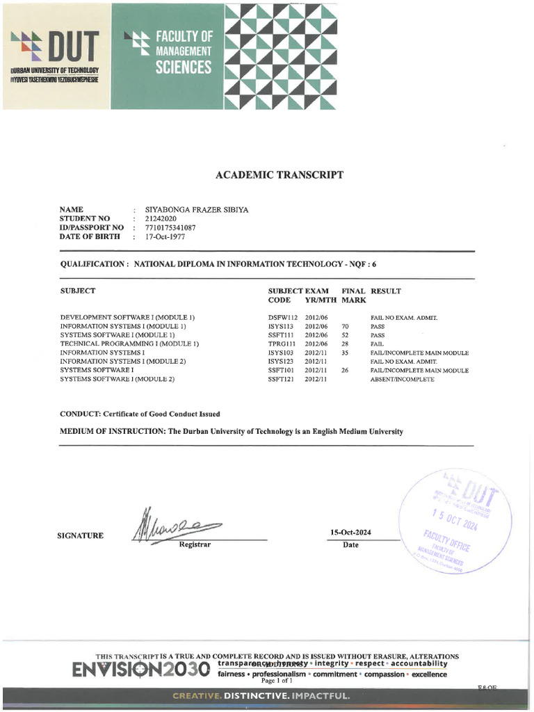 Academic Transcript | PDF