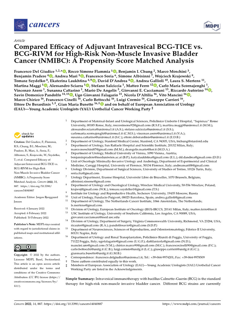 Compared Efficacy of Adjuvant Intravesical BCG-TICE vs. BCG-RIVM For ...