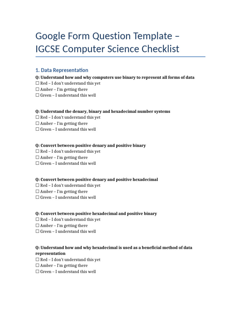 IGCSE CS GoogleForm Template | PDF | Data Compression | Digital Technology