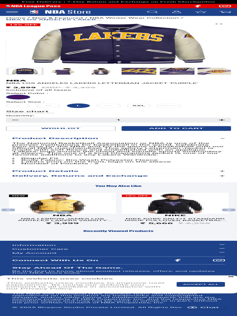 NBA - Nba Los Angeles Lakers Letterman Jacket 'Purple' - NBA | PDF ...