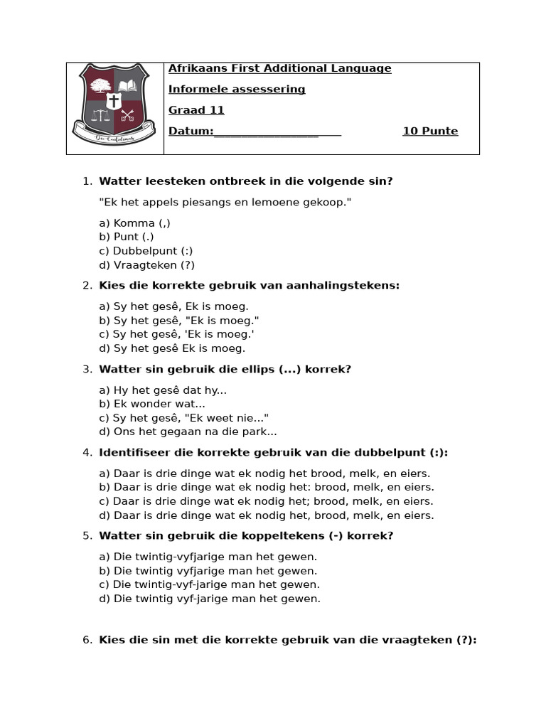 Graad 11 Taal Informele Assessering 2 KW1 | PDF