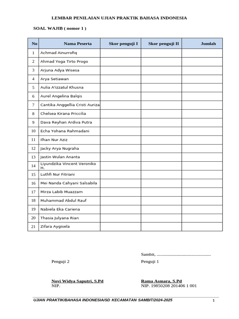 Form Nilai B. Indonesia | PDF