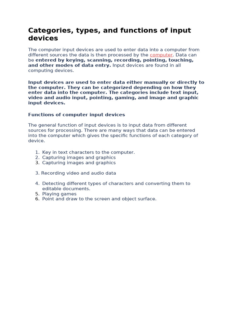Categories of Input Devices | PDF | Image Scanner | Barcode