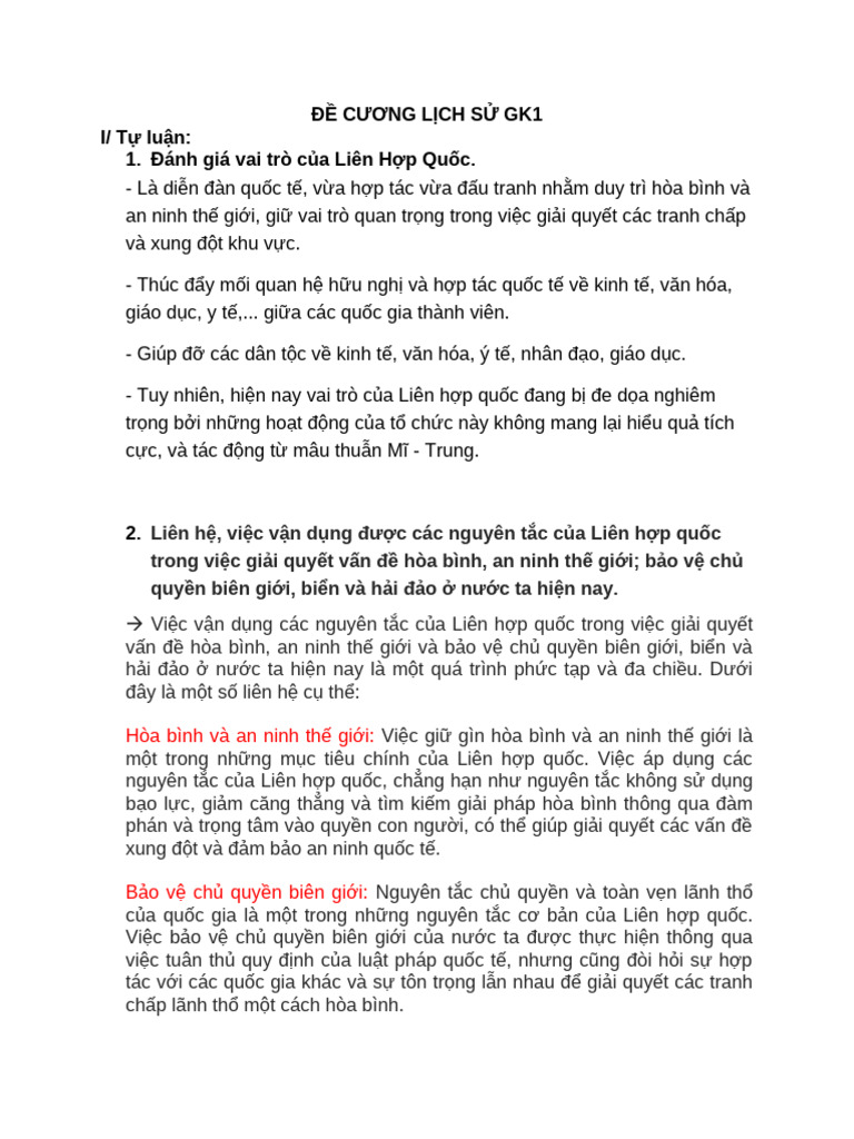 ĐỀ CƯƠNG LỊCH SỬ GK1 | PDF