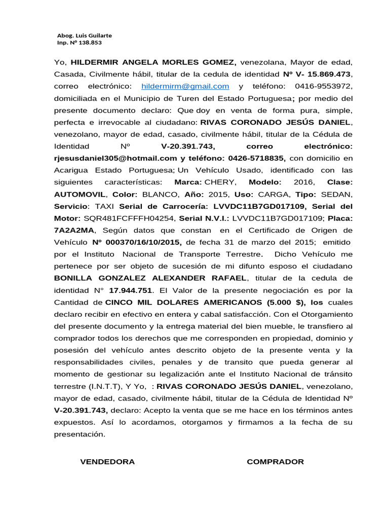 Venta de Vehiculo Francisco Orinoco | PDF