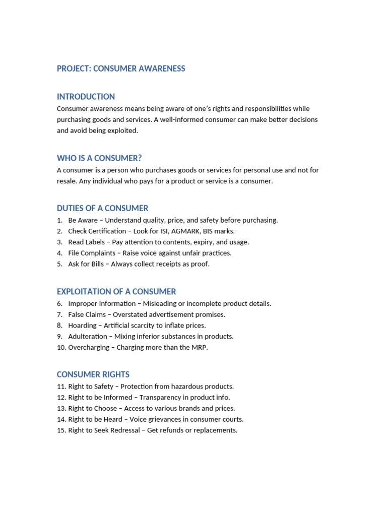 Consumer Awareness Project 10th | PDF