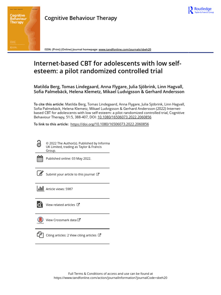 Internet-based CBT for adolescents with low self-esteem a pilot randomized controlled trial ...
