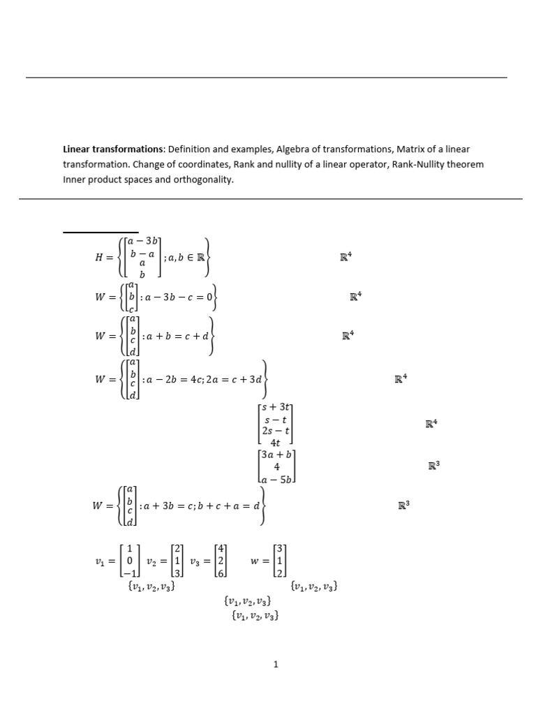 UNIT II VECTOR SPACE AND LINEAR TRANSFORMATIONS | PDF | Linear Subspace | Linear Map