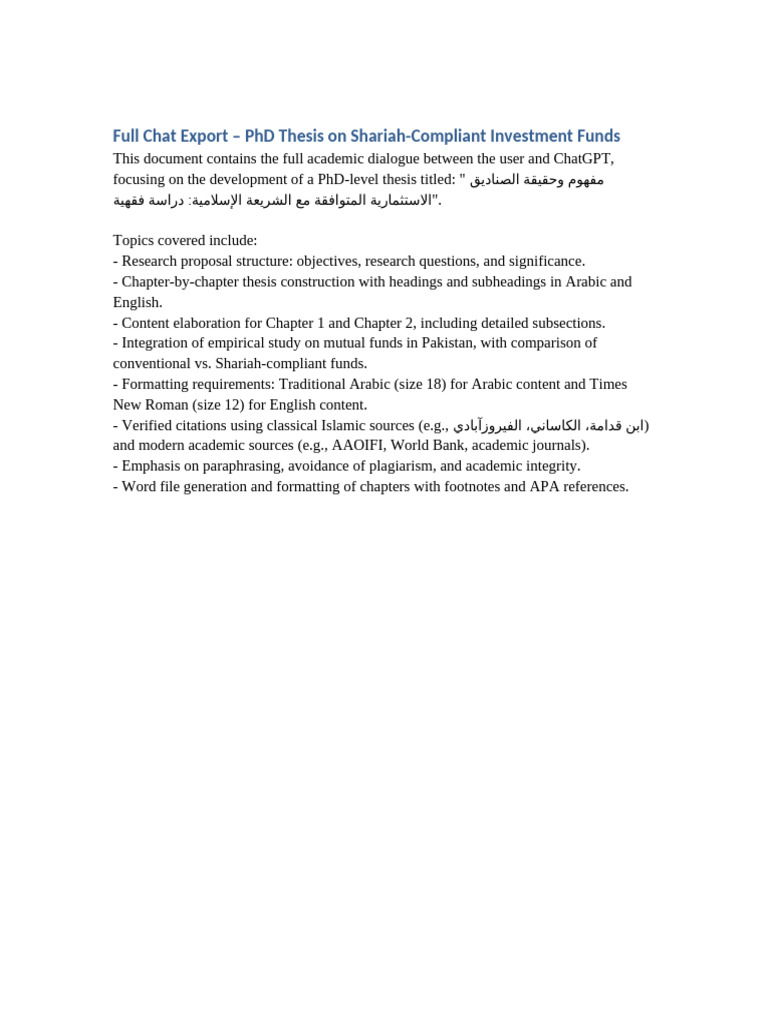 Full Chat Export - PHD Thesis On Shariah-Compliant Investment Funds | PDF