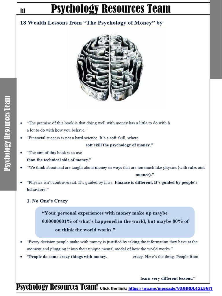 18 Wealth Lessons From "The Psychology of Money" by Morgan Housel | PDF | Wealth | Optimism