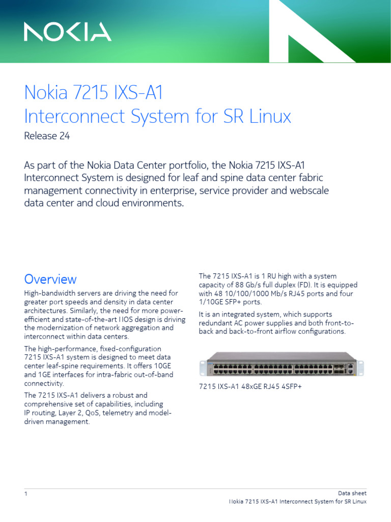 Nokia 7215 IXS A1 Interconnect System For SR Linux Data Sheet EN | PDF ...