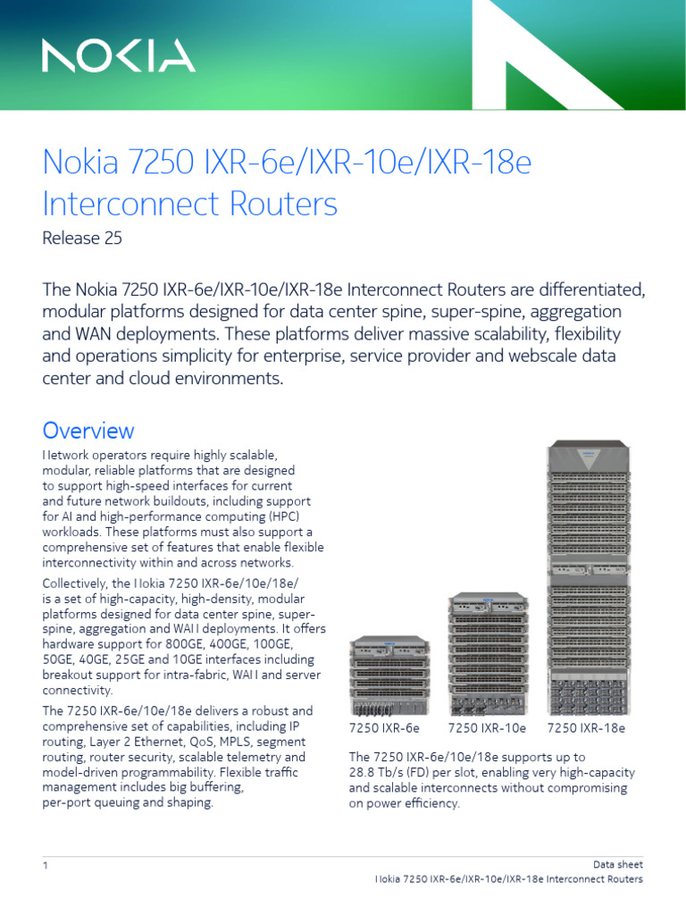 Nokia 7250 IXR-6e/10e/18e Overview | PDF | Networking | Multiprotocol ...