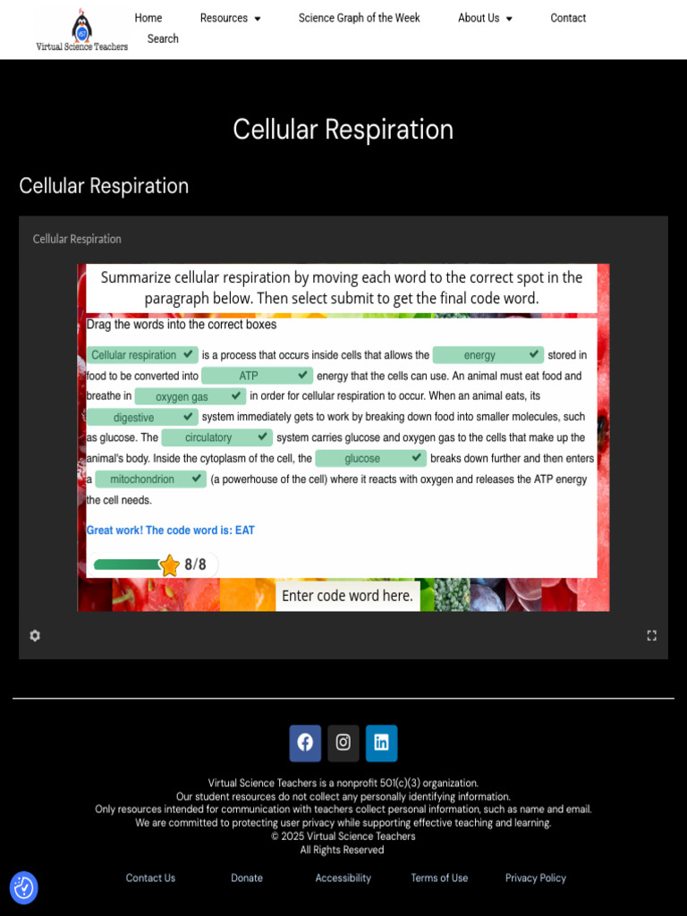 Cellular Respiration - Virtual Science Teachers | PDF