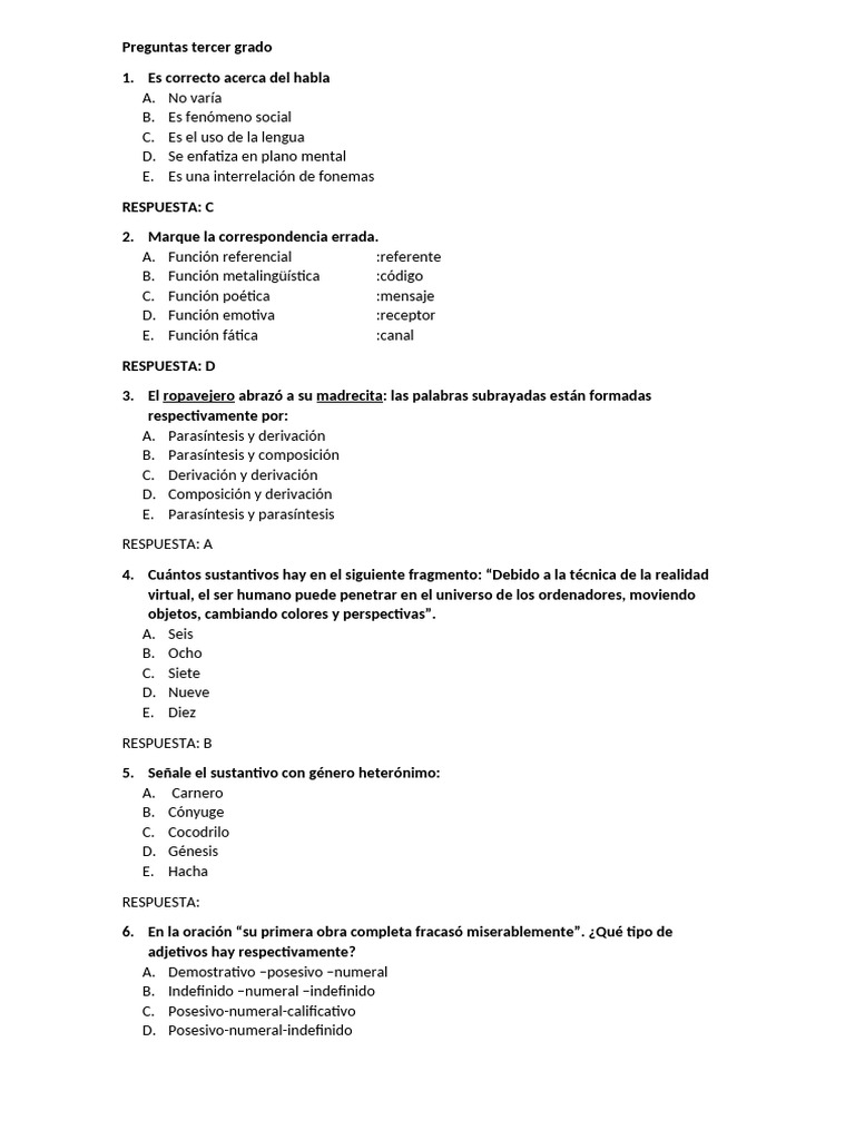 COMUNICACION Preguntas Tercer Grado | PDF | Lingüística | Relaciones ...
