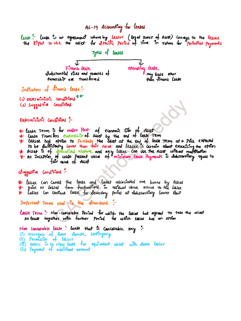 As-19 Accounting For Leases Handwritten Notes Final | PDF