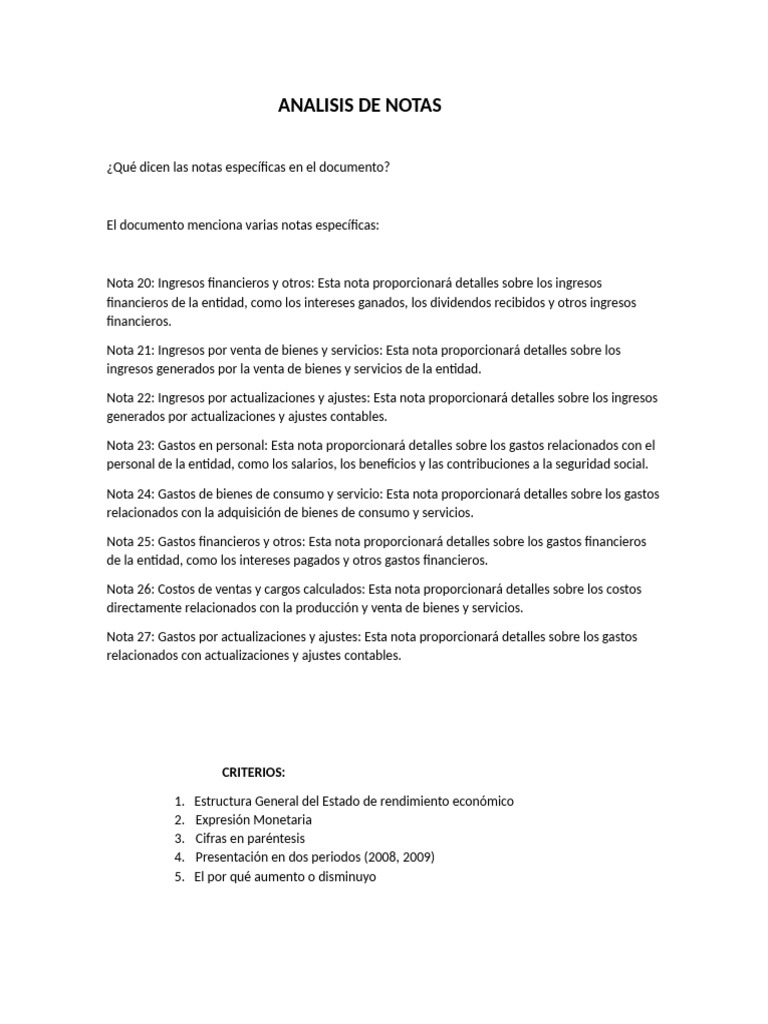 Analisis de Notas | PDF | Estado financiero | Ciencias económicas