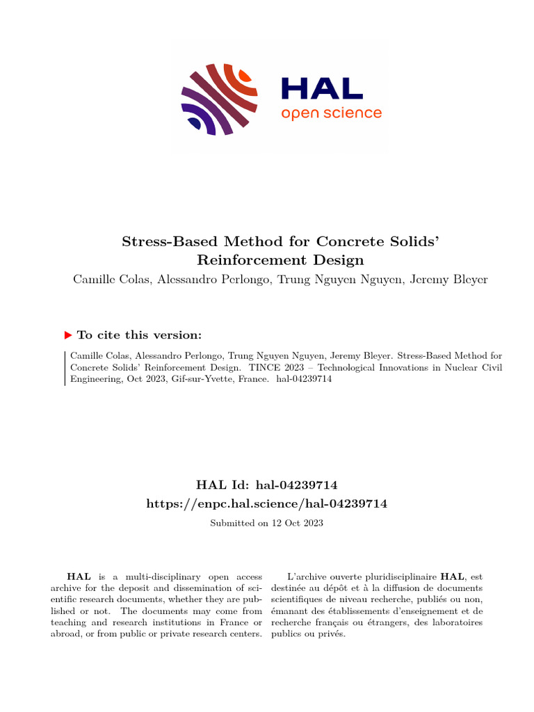 TINCE - Stress-Based Method For Concrete Solids' Reinforcement Design ...