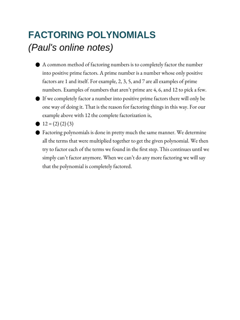 Factoring Polynomials | PDF
