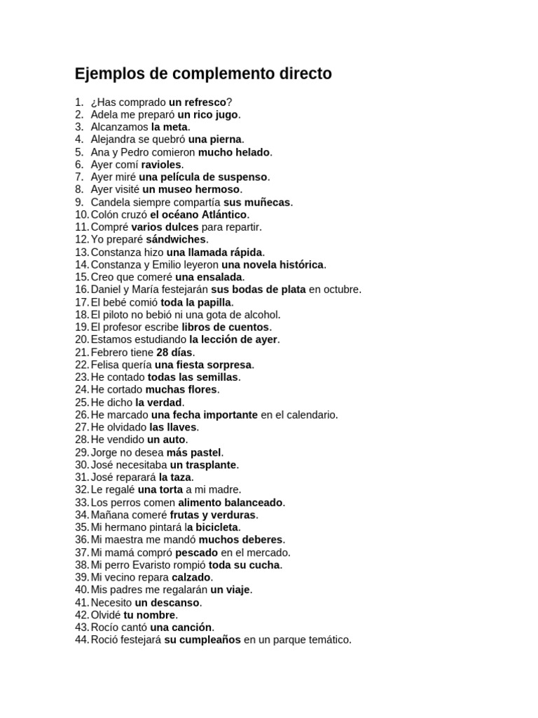 Ejemplos Complemento Directo | PDF