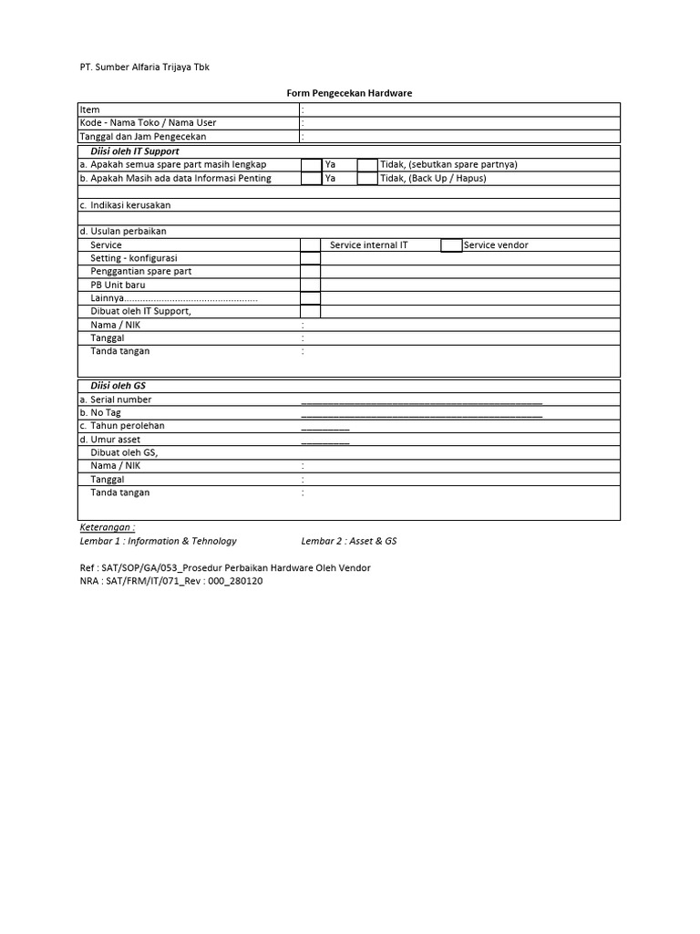 Form Pengecekan Hardware IT | PDF