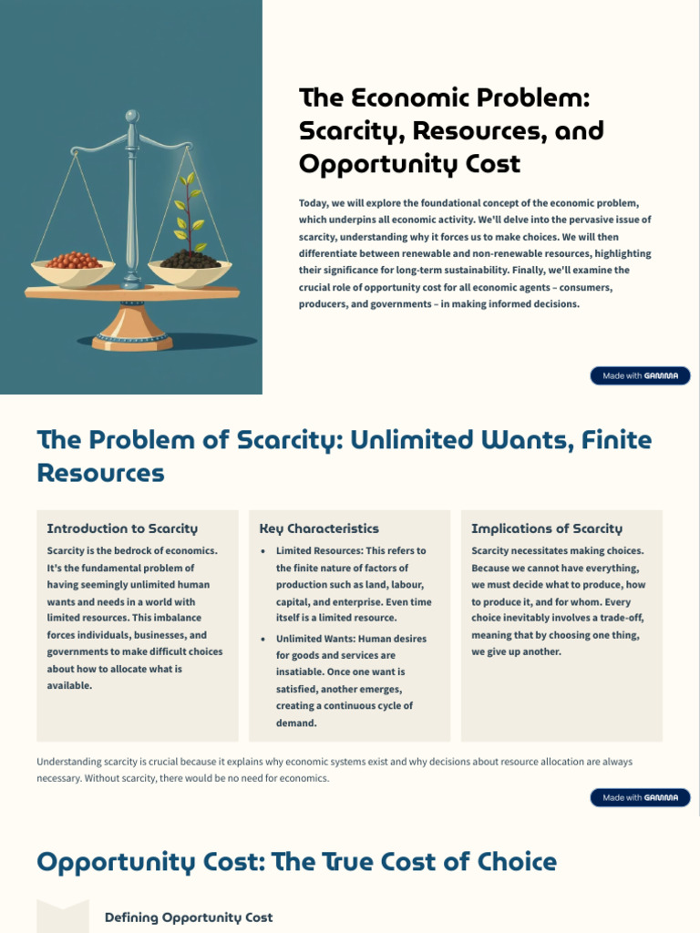 The Economic Problem Scarcity Resources and Opportunity Cost | PDF ...