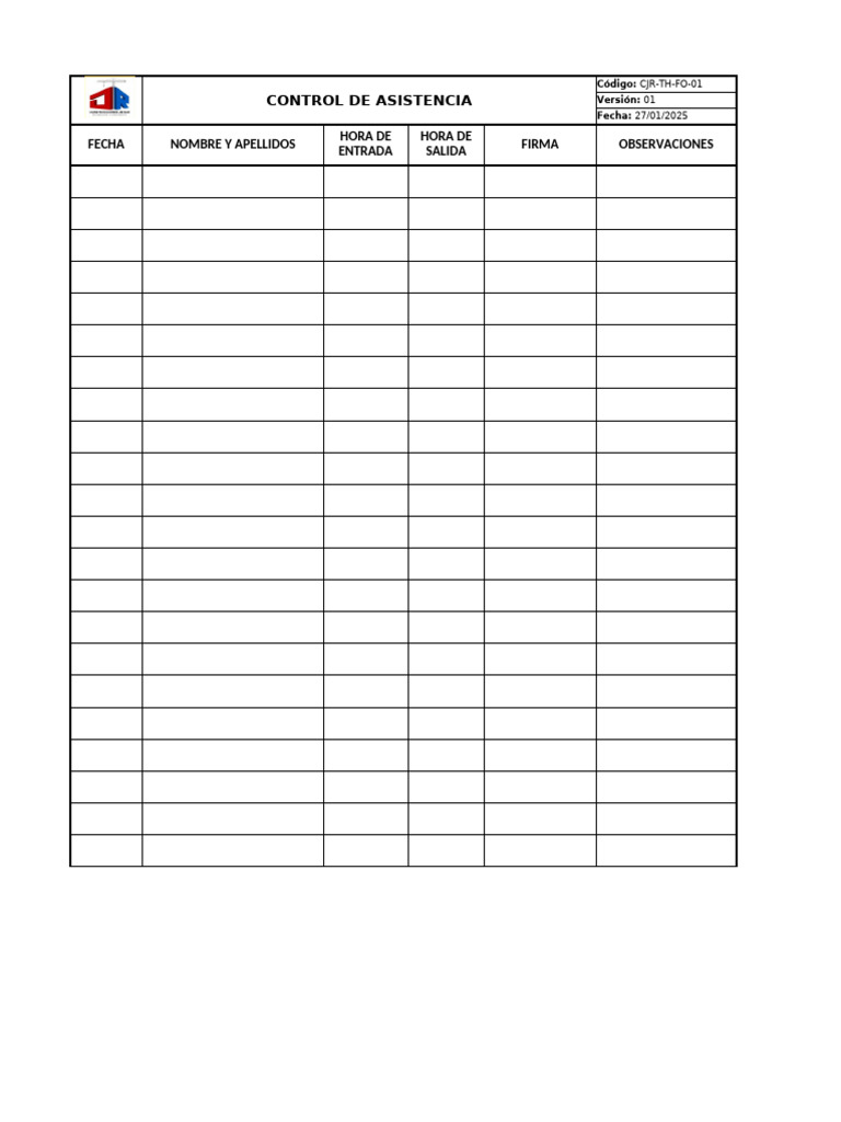 Formato Control Asistencia | PDF