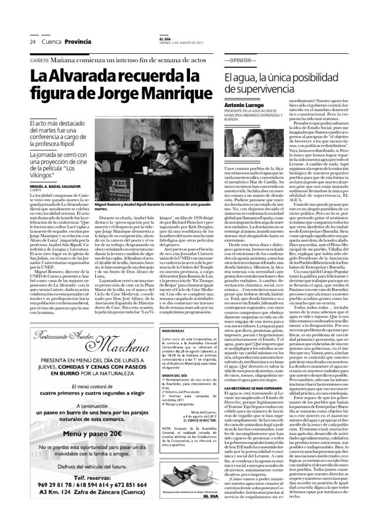 La Alvarada Recuerda La Figura de Jorge Manrique | PDF | Agua | España