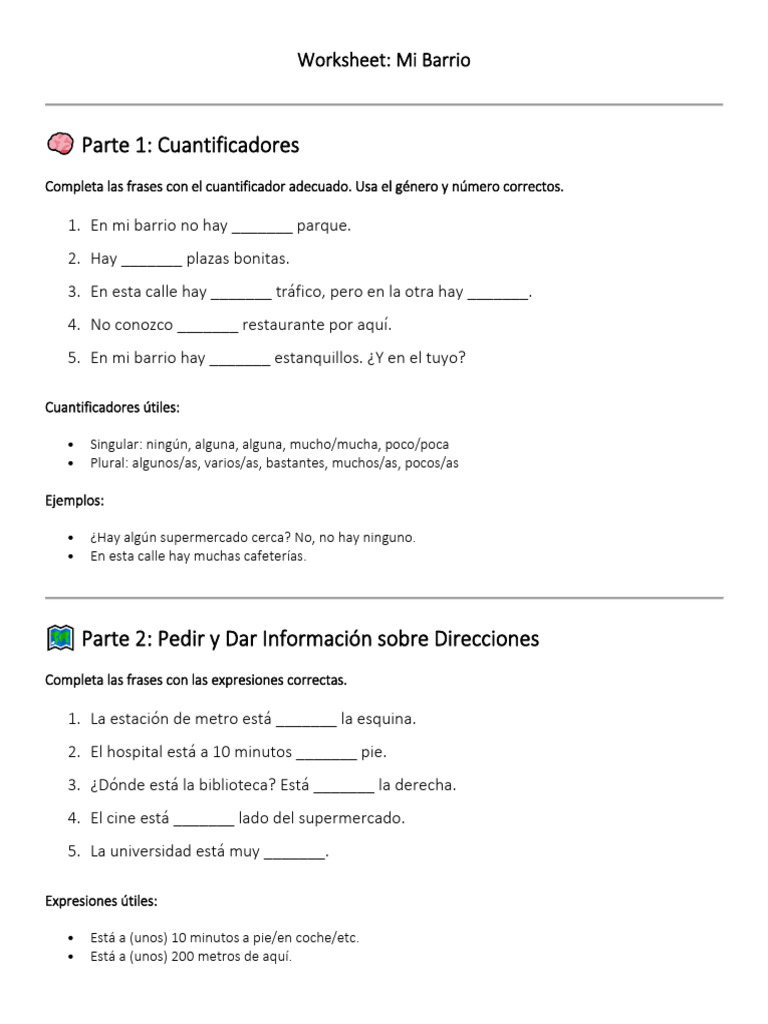 Worksheet - Mi Barrio | PDF | Lingüística