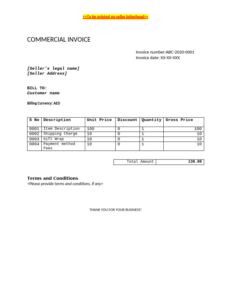 Template Commercial Invoice | PDF