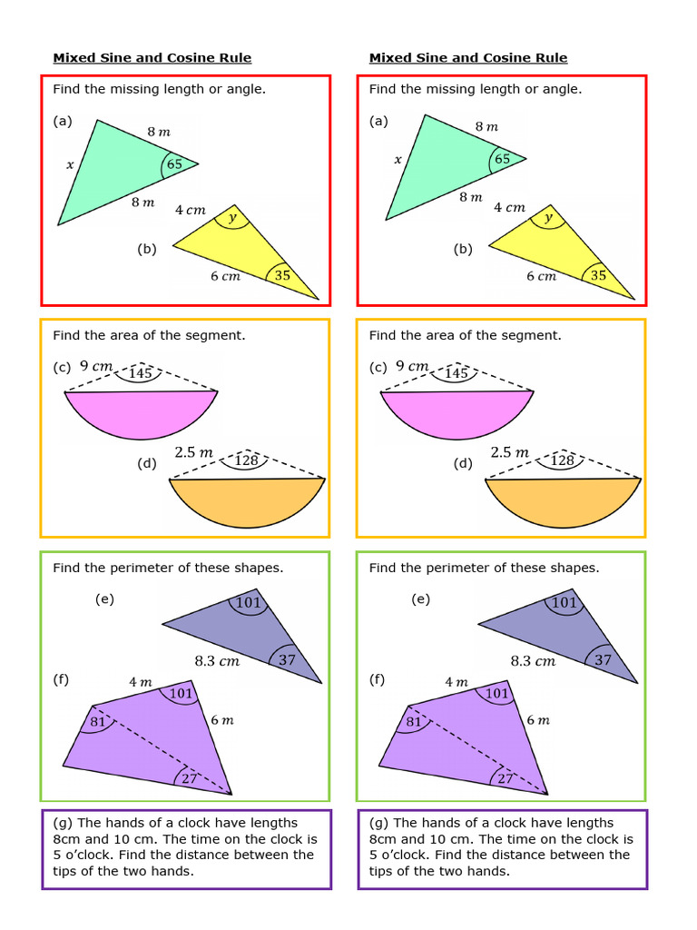 Sine and Cosine Rule Problems Guide | PDF