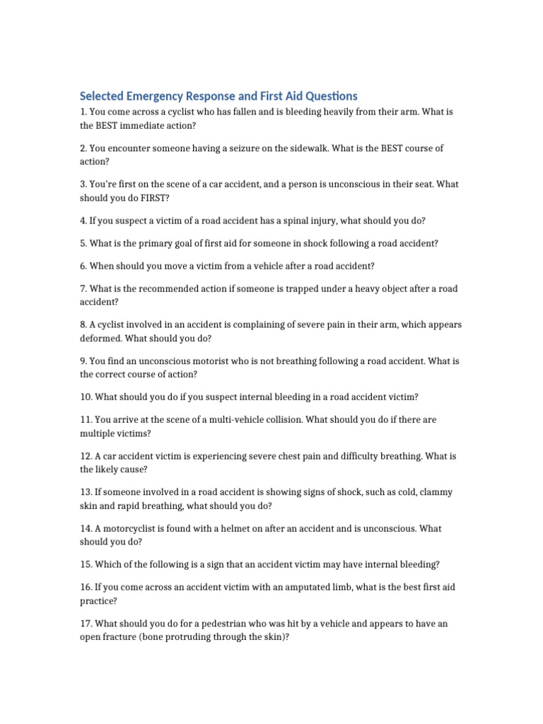 Emergency Response Questions | PDF | Traffic Collision | First Aid