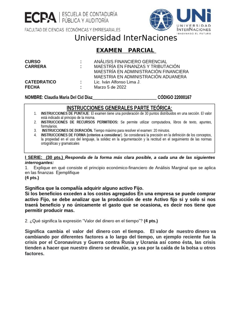 EXAMEN PARCIAL ANALISIS FINANCIERO GERENCIAL MFT Sabado | PDF | Sector privado | Negocios económicos
