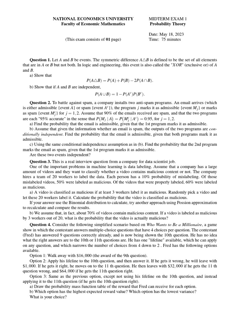 Midterm 1 | PDF | Statistical Theory | Probability Theory