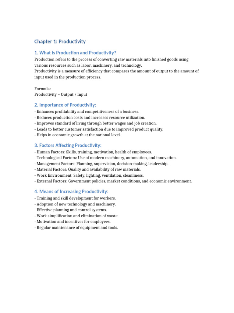 Chapter 1 Productivity Notes | PDF