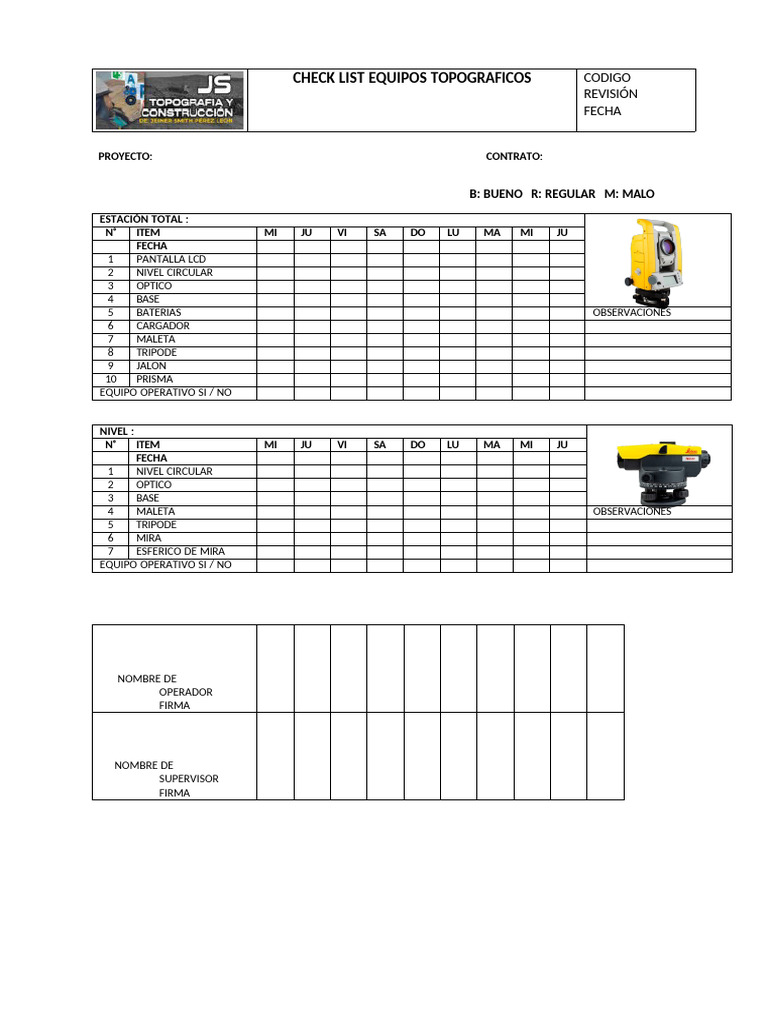 Checklist de Equipos Topográficos | PDF