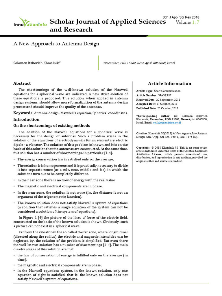 A New Approach To Antenna Design | PDF | Maxwell's Equations | Physical ...