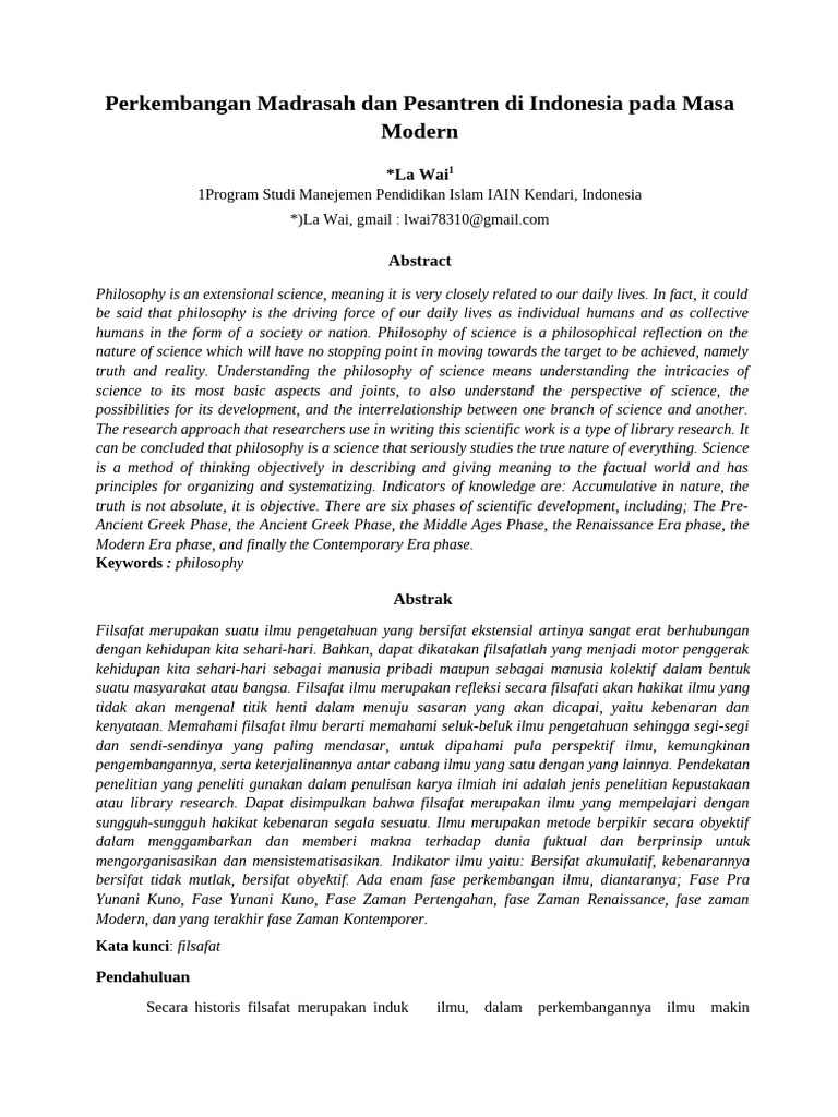 JURNAL UAS Perkembangan Madrasah Dan Pesantren Di Indonesia Pada Masa Modern | PDF