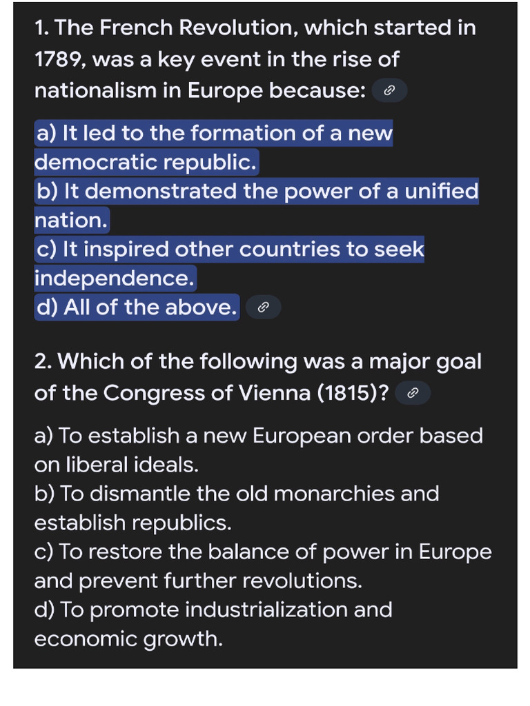 The Rise of Nationalism in Europe Mcqs | PDF