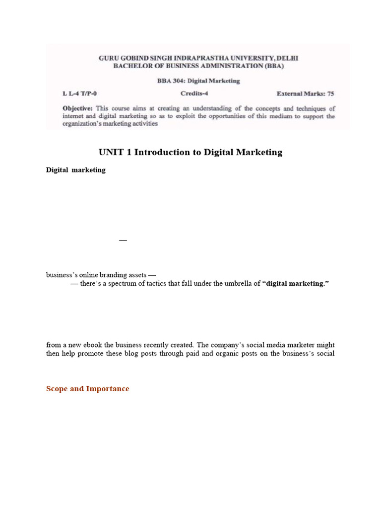 Digital Marketing Notes - Unit I | PDF | Digital Marketing | Marketing