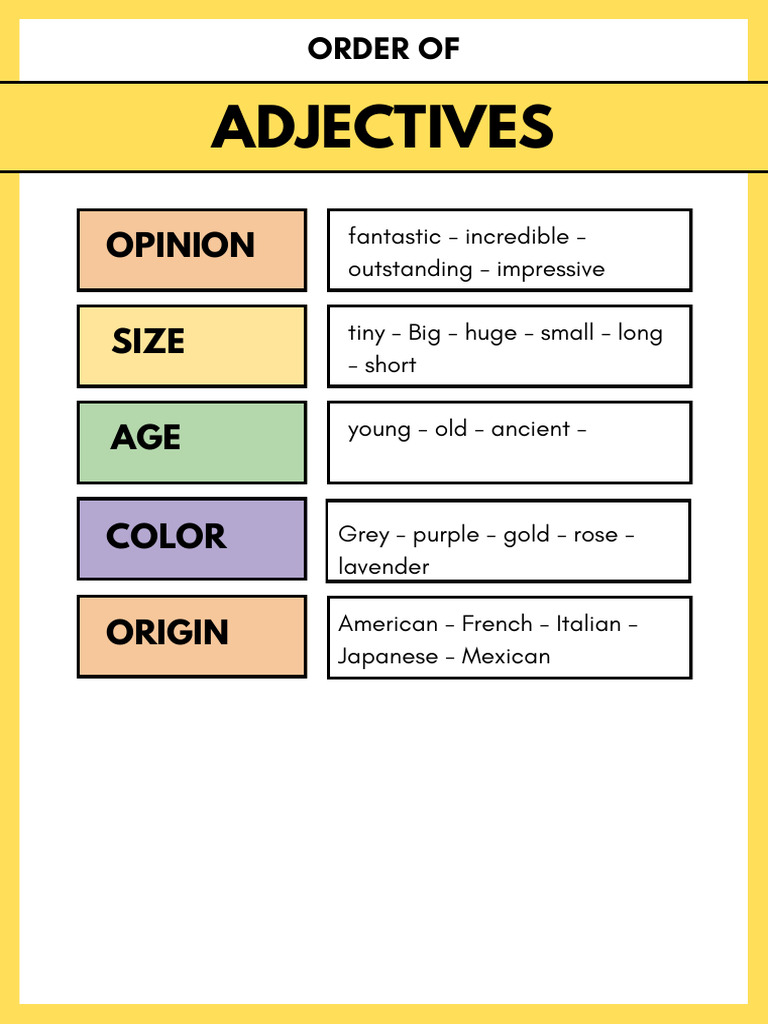 Order of Adjectives English Grammar Worksheet in Colorful Simple Style ...
