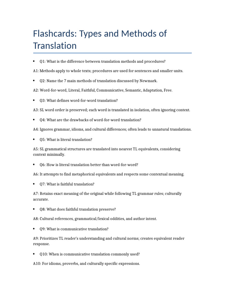 Flashcards Types Methods Translation | PDF | Translations | Semantics